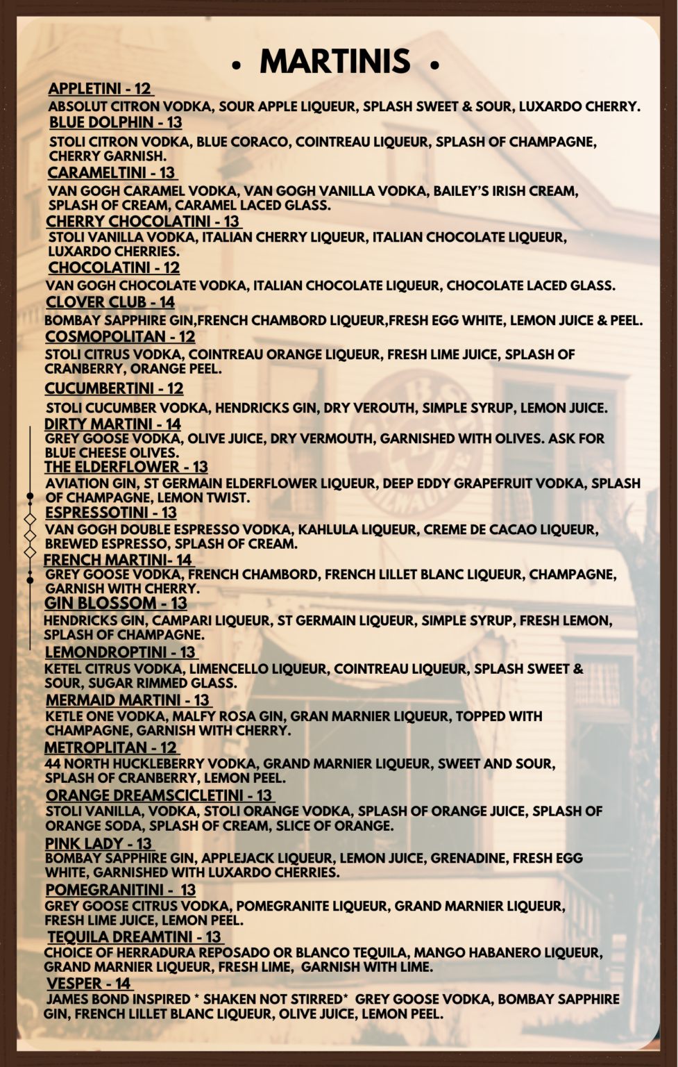 Menu - the studio martini lounge
